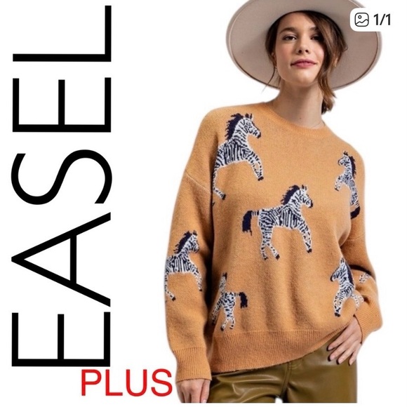 easel | Sweaters | Easel Womens Camel Zebra Pattern Sweater | Poshmark